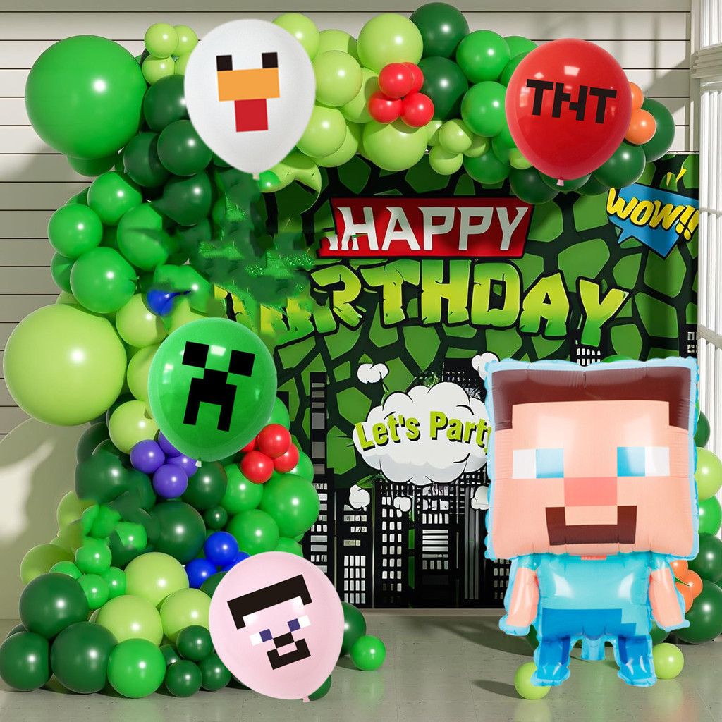 Minecraft Balloon Garland Green Number Colorful Latex Balloons For Boy ...
