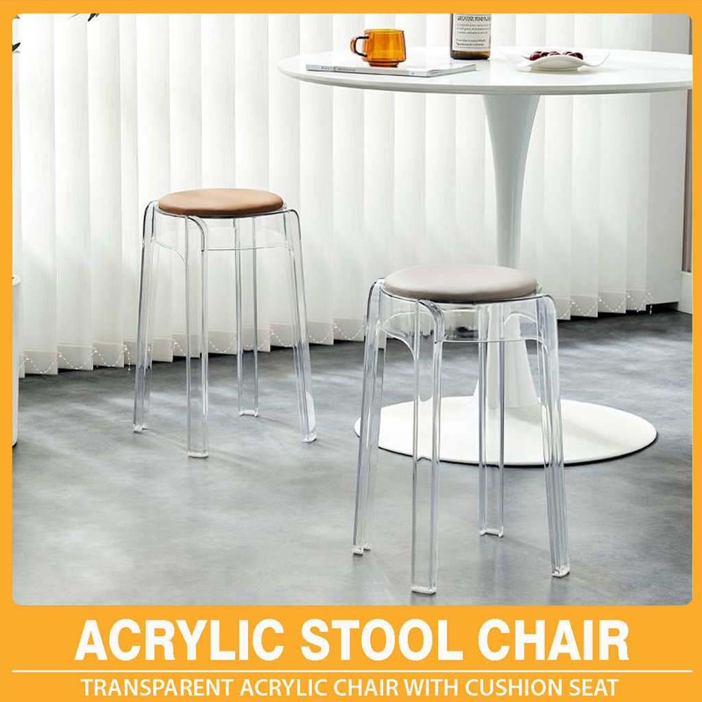 Acrylic Stool Chair with Cushion Leather Seat transparent acrylic stool ...