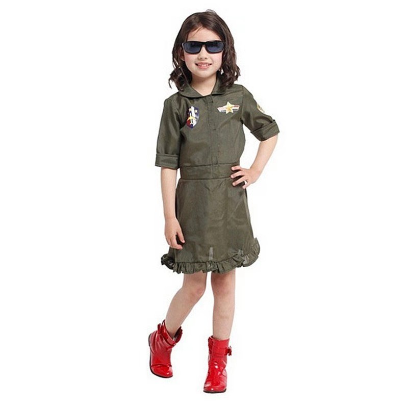 Girls Fighter Pilot Costume Kids Air Force Flight Suit Roleplay Dress ...