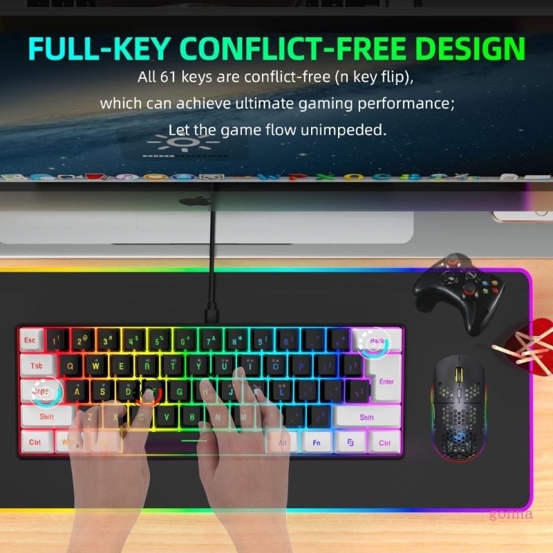 gonna USB Wired Gaming Keyboard 61 Keys Compact Mini Office Keyboard ...