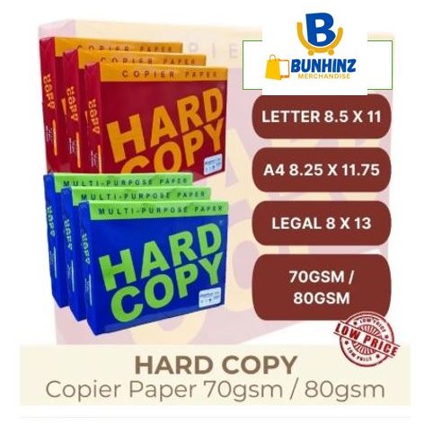 Hard Copy Paper Short / Letter, A4 & Long Size Bond Paper Per Ream 500 ...