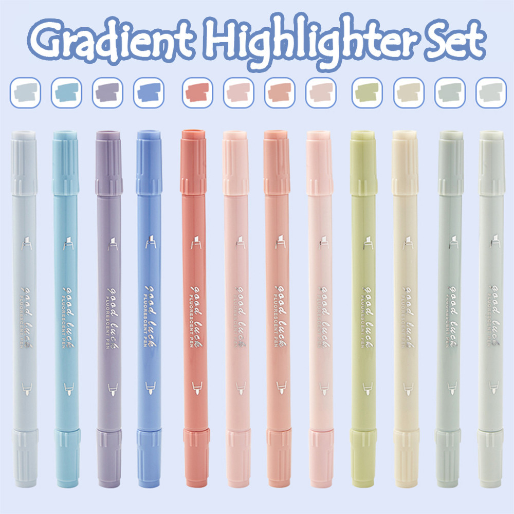 4 Pieces Box Gradient Double Tip Highlighter Set Colored Markers Pen ...