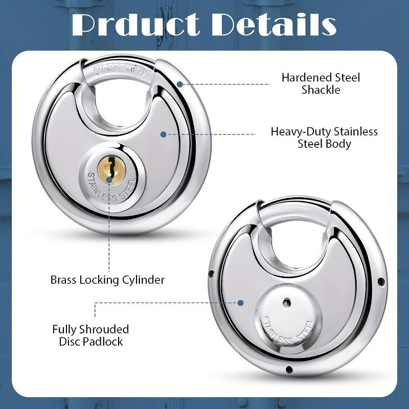 Disc Padlock with Stainless Steel Anti-Theft Large Round Disc Lock for ...