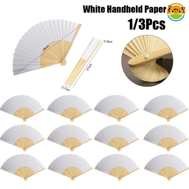 Wedding White Handheld Paper Fans/Bridal Dancing Props Bamboo Folding ...