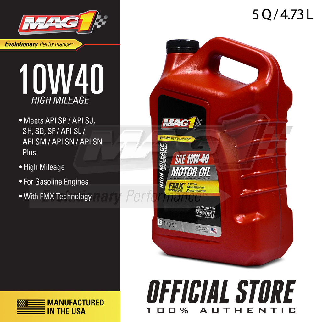 MAG 1 10W40 High Mileage API SP Certified Synthetic Blend Car Engine ...