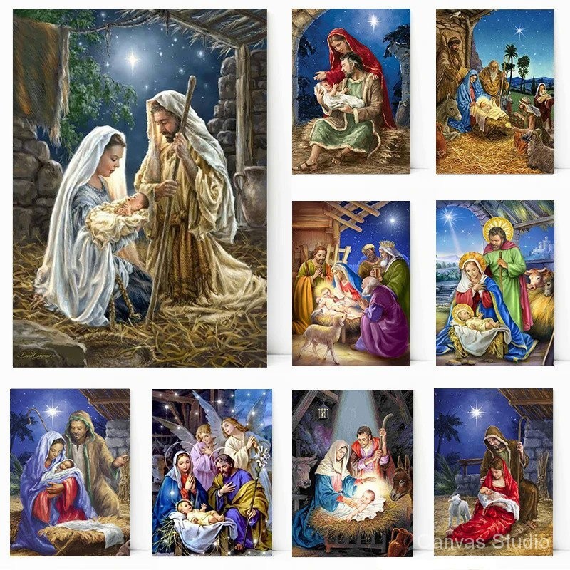 Nativity of Jesus Virgin Mary Canvas Painting Merry Christmas Newborn ...