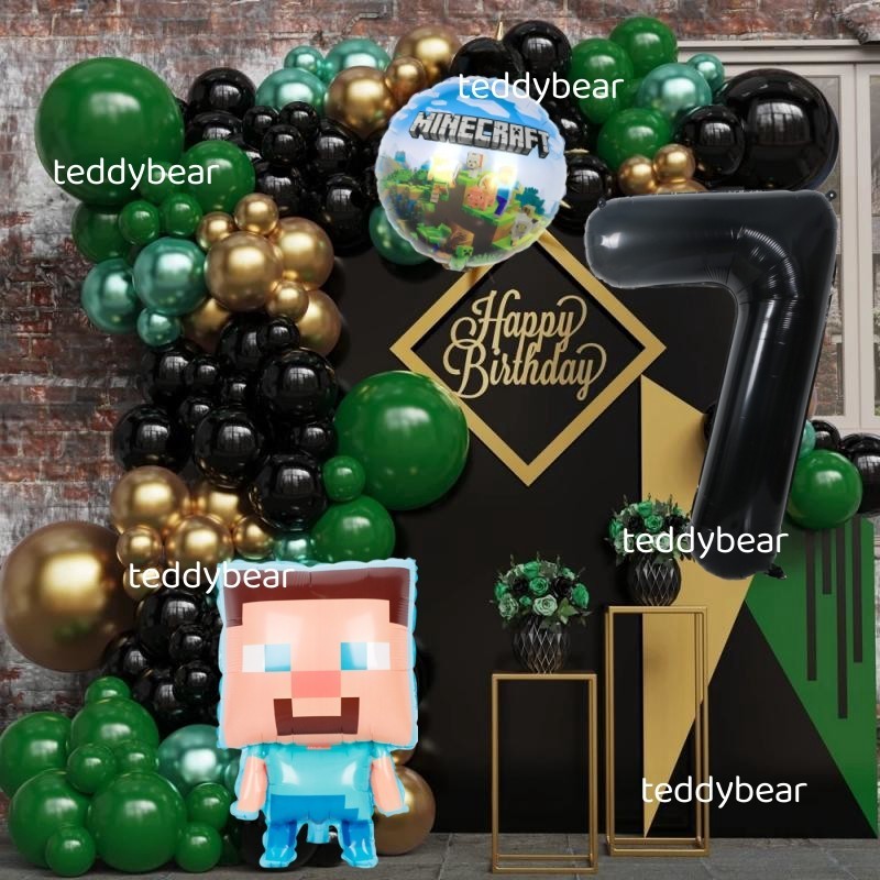 Minecraft Theme Balloon 32" Black Number Balloon Garland Arch Kit Game ...