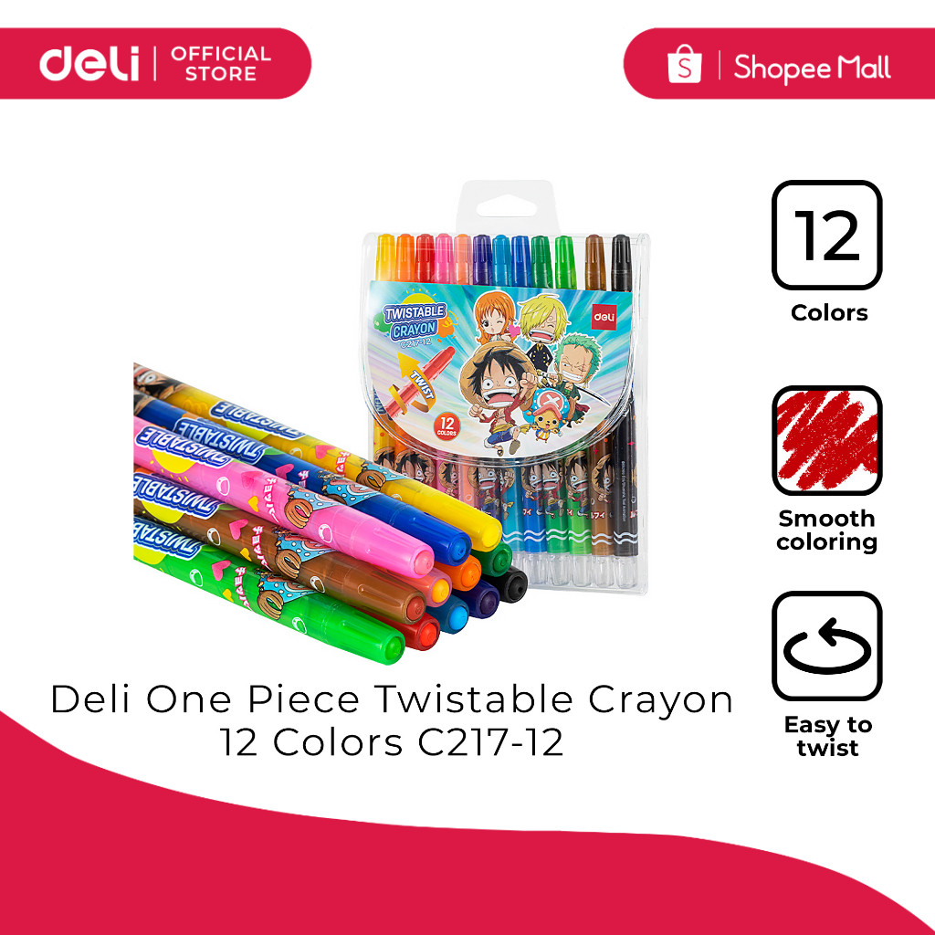 Deli C217-12 One Piece Twistable Crayon 12 Colors | Shopee Philippines