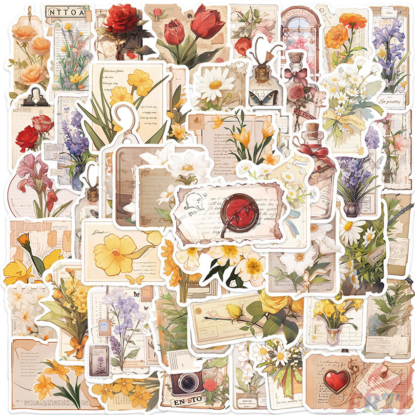 Retro Letter & Flowers Art Series 01 Stickers 50Pcs/Set DIY Fashion ...