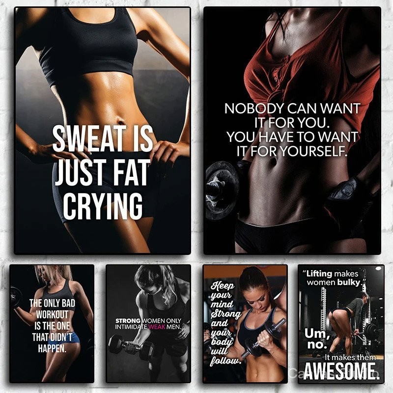 Motivational Bodybuilding Fitness sexy woman Canvas Painting Poster and ...