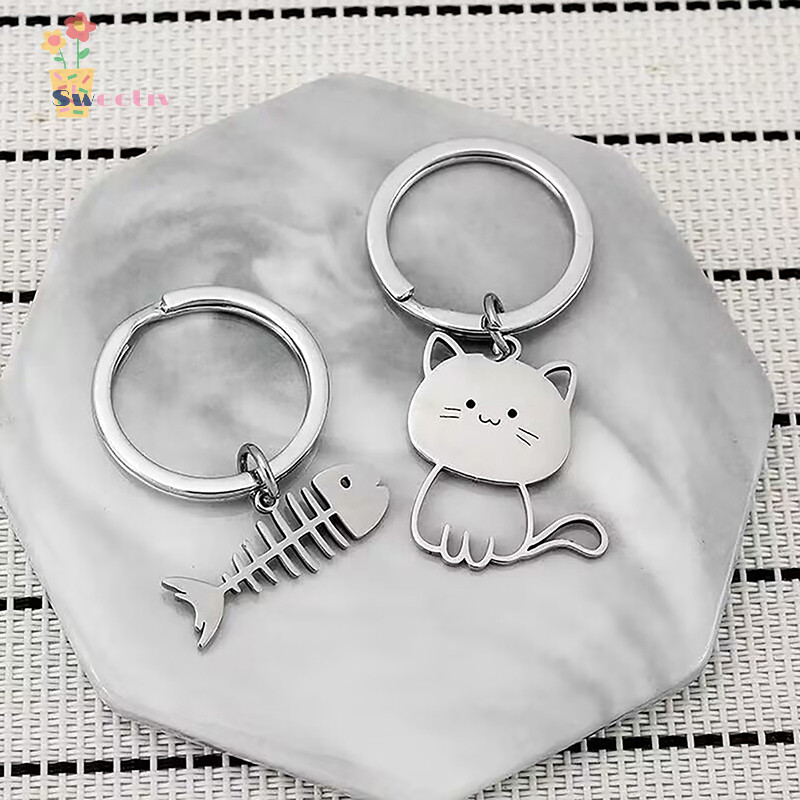 Sweetiy> Funny Cartoon Fish Bone Cat Fish Keychain Couple Keyring ...