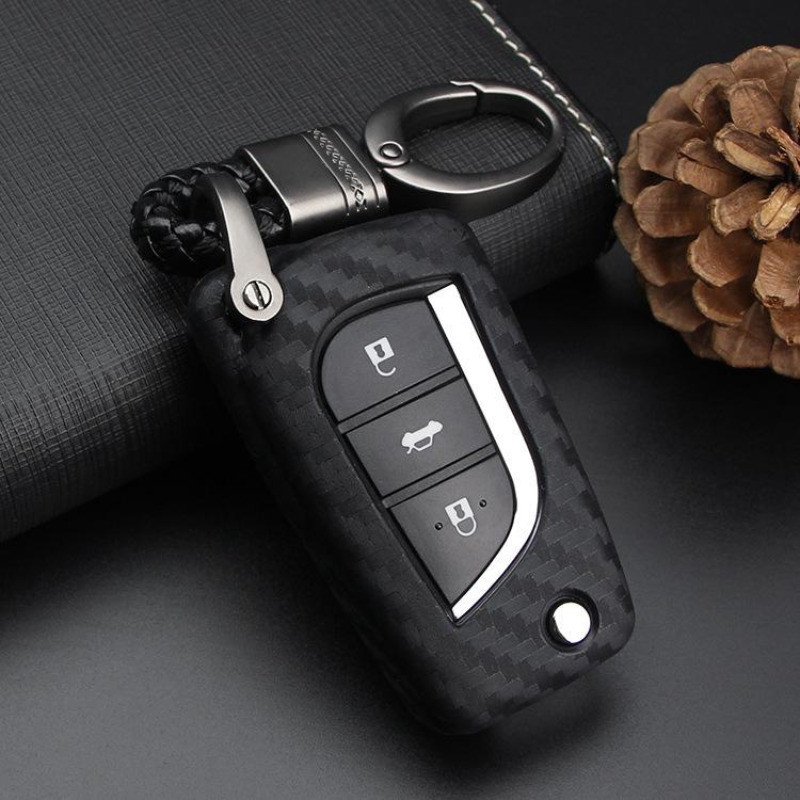 Carbon Fiber Texture Case Key Fob Cover For Toyota Fortuner Innova ...