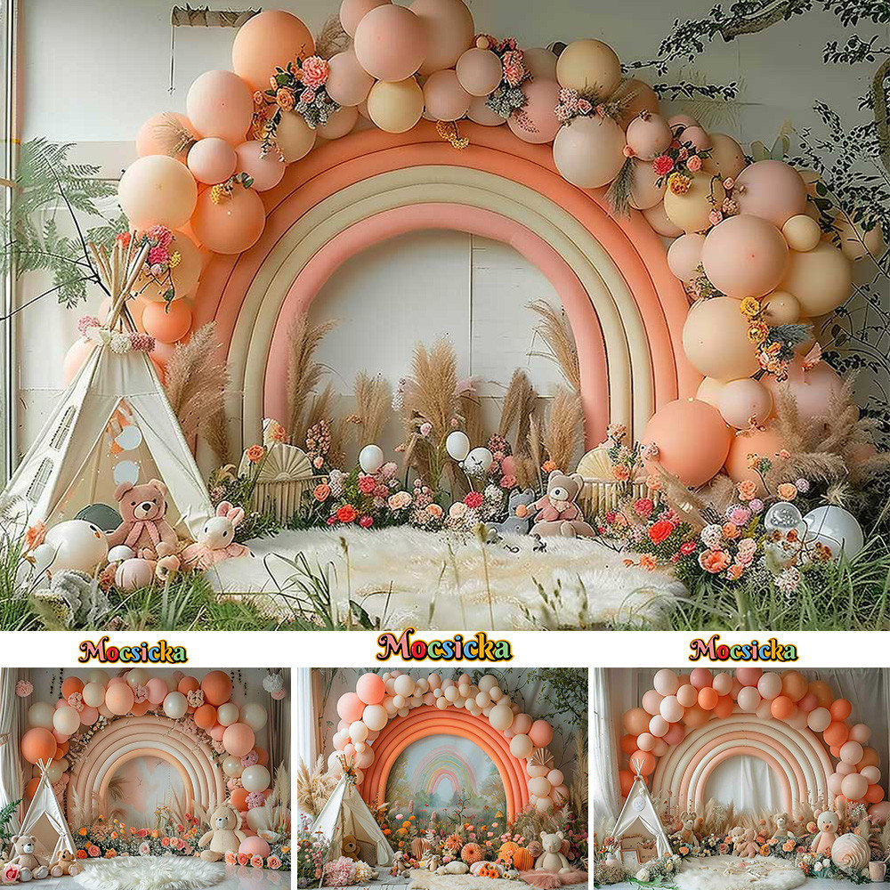 Show Boho Style Background Warm Orange Rainbow Balloon Arch Door Tent ...