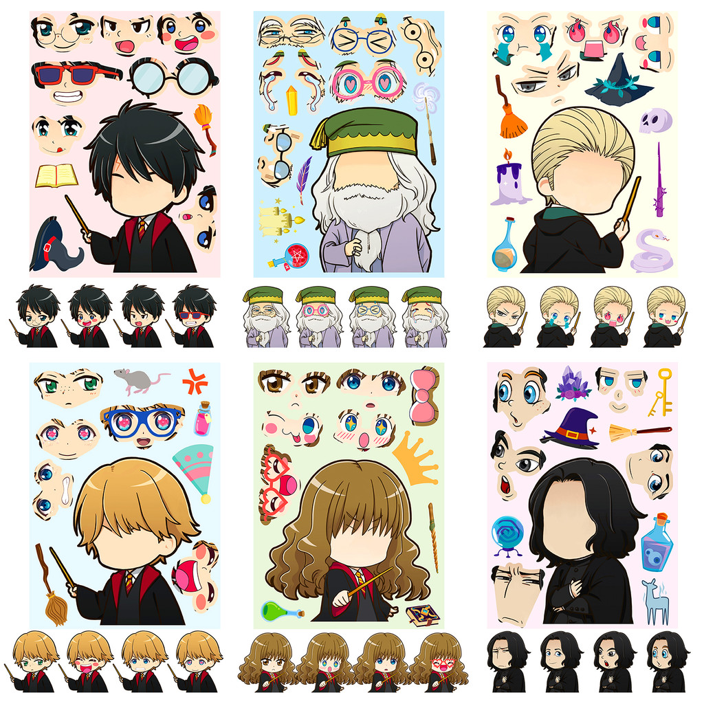 6 Sheets Q Version of Cute Harry Potter Face Changing Graffiti Stickers ...