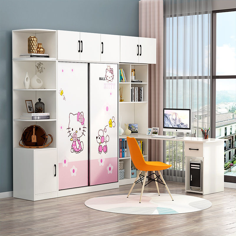 Solid Wood Wardrobe Desk Integrated Combination Corner Computer Desk ...