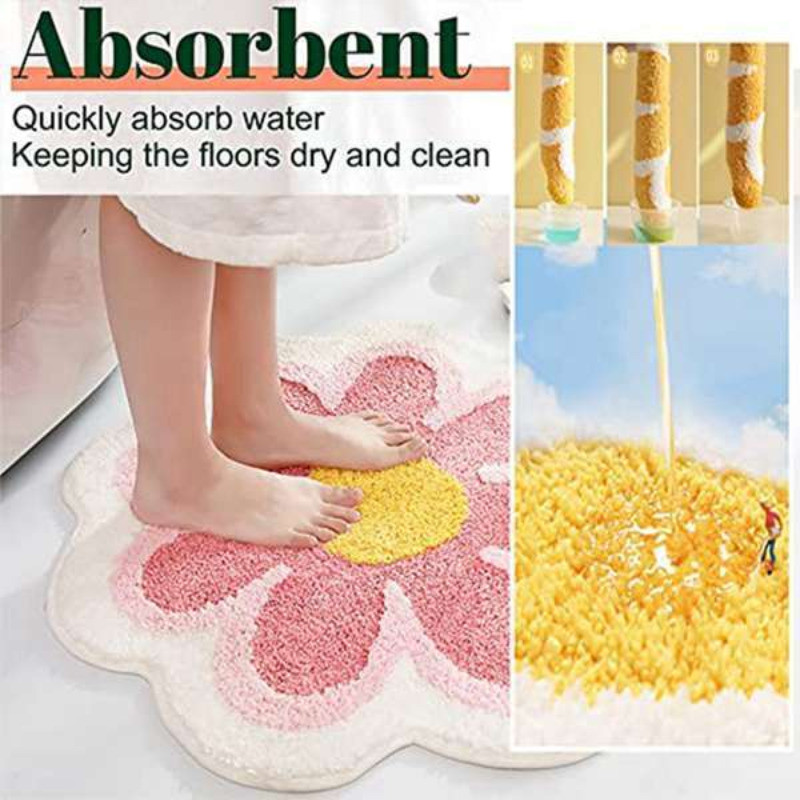 MLADEN Flower Shaped Carpet Room Bathroom Carpet Absorbent Plush Floor ...