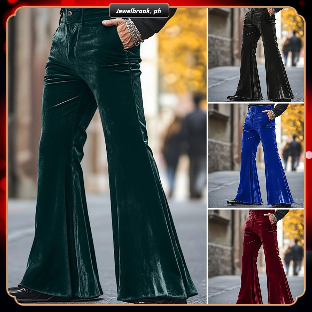 JEW- Men's Bell Bottom Velvet Pants Retro Style 70s Disco Outfit Casual ...