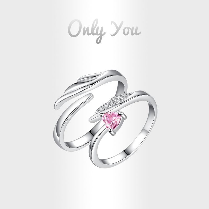 Only You S925 Silver Inlaid Pink Diamond Angel Wings Couple Ring Valentine's Day Gift | Shopee ...