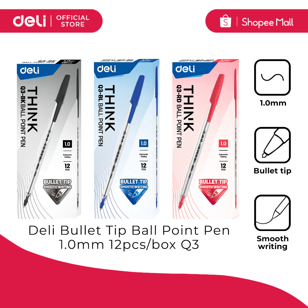 Deli Q3 Bullet Tip Ball Point Pen 1.0mm | Shopee Philippines