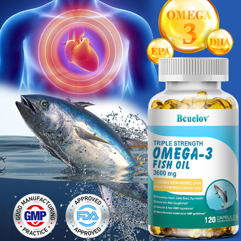 Bcuelov Omega 3 Fish Oil Dietary Supplement, rich in high-quality EPA and DHA, burp-free ...
