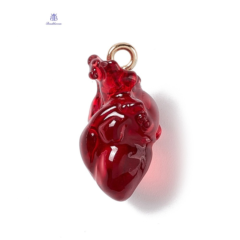 1-20pc Transparent Resin Pendants Anatomical Heart Charms with Golden ...