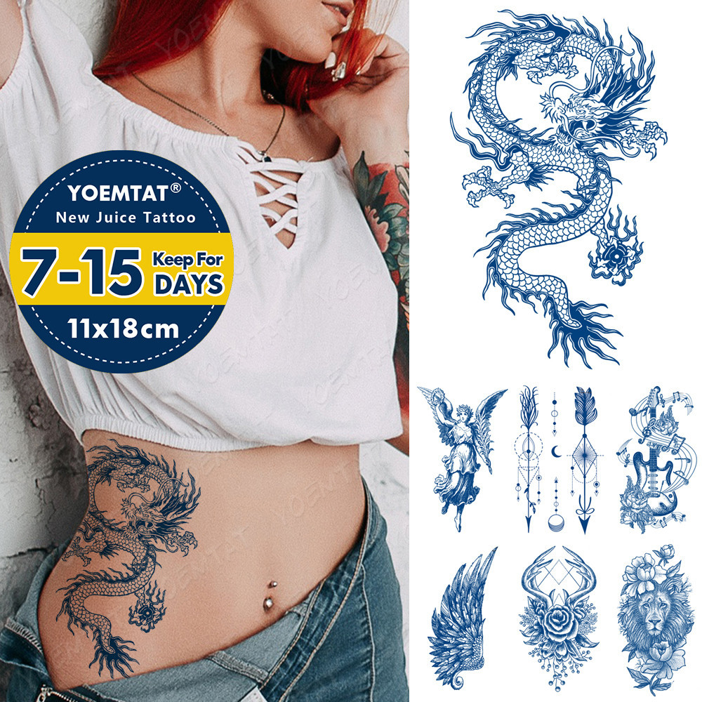 Semi-Permanent Waterproof Temporary Tattoo Stickers Dragon Angel ...