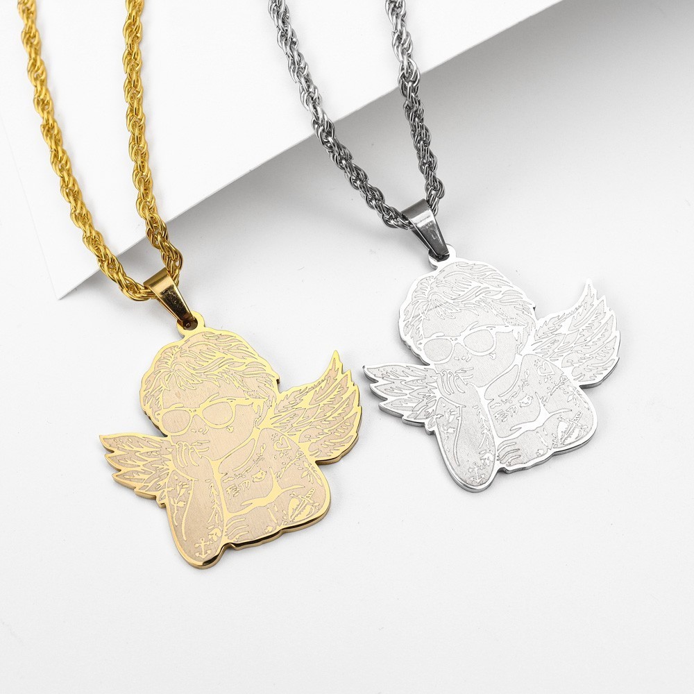 Exquisite Angel Baby Pendant Necklace Charm Stainless Steel Angel Wings ...
