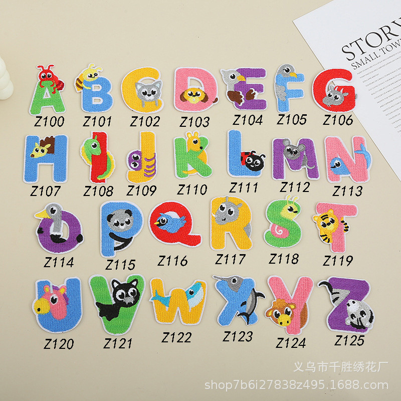 Cartoon English Alphabet Animals 26 English Letters Embroidered Iron on ...