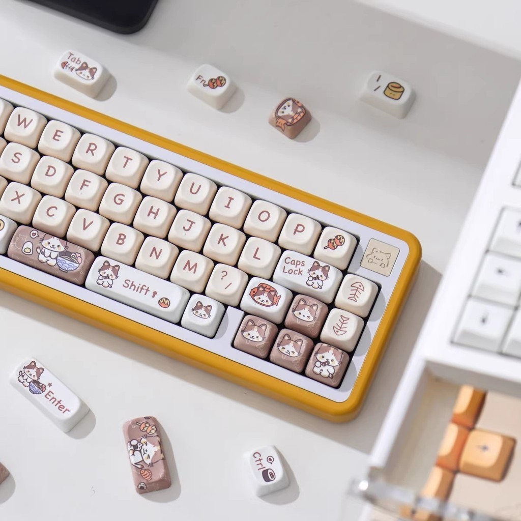 MOA Cute Kitty Meow Meow Keycaps 140 PBT Keycap for Mechanical Gaming ...