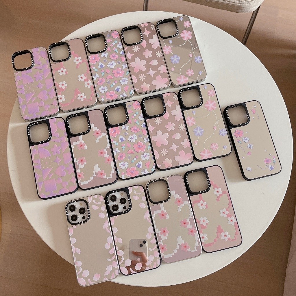 Pink cherry blossoms Mirror Phone case for iPhone 15 14 13 12 11 Pro ...