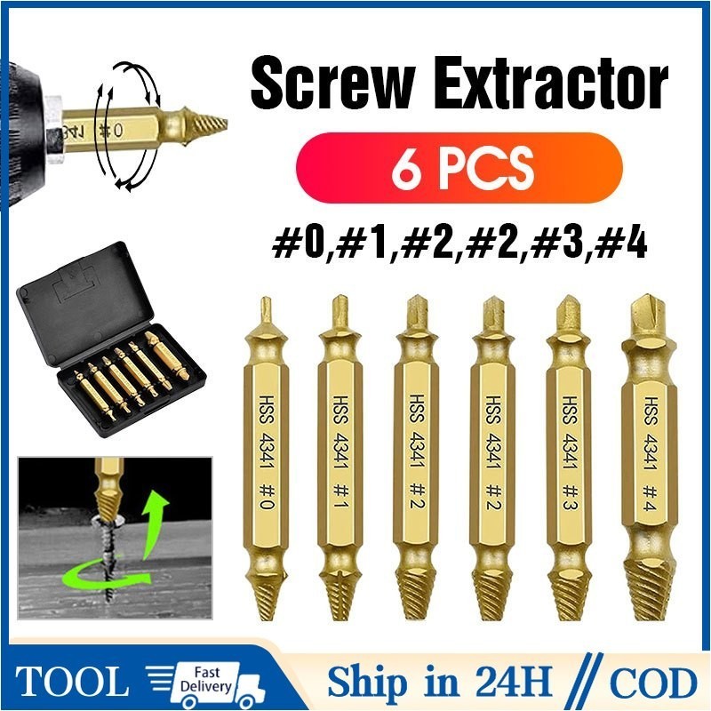 6pcs Screw Extractor Reverse Drill Bit and Bolt Extractor,Screw Remover ...