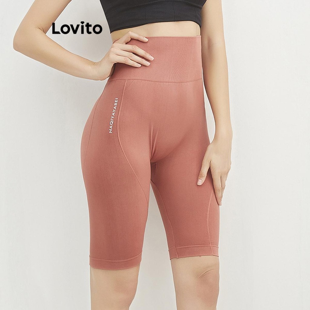 Lovito Women Sporty Plain Structure Line Sports Shorts Lnl54176