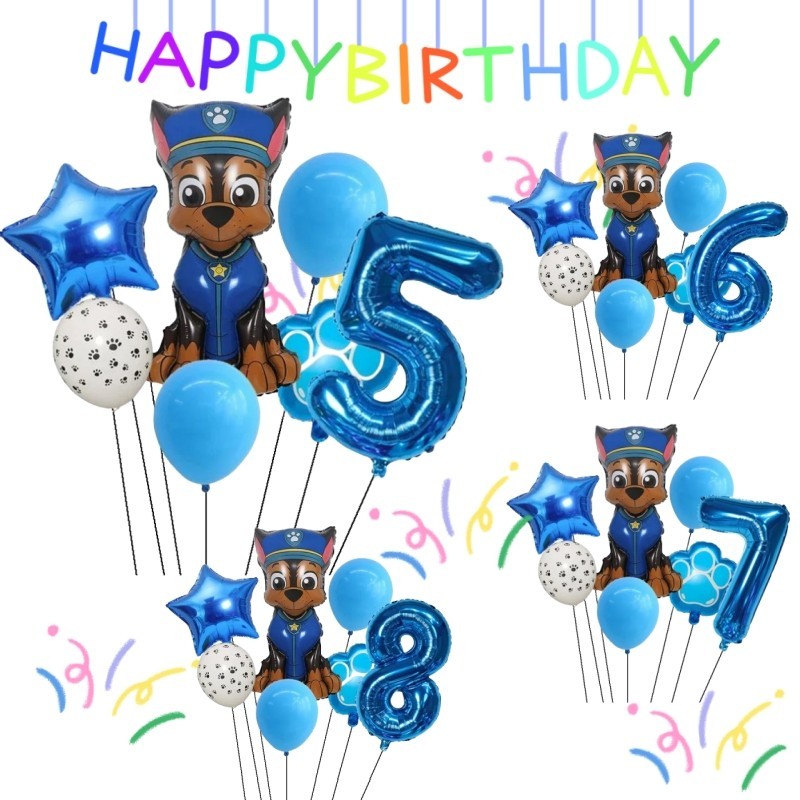Paw Patrol Birthday Decoration 32inch Blue Number Balloon Set Dog Chase Paw Theme Kids Party ...
