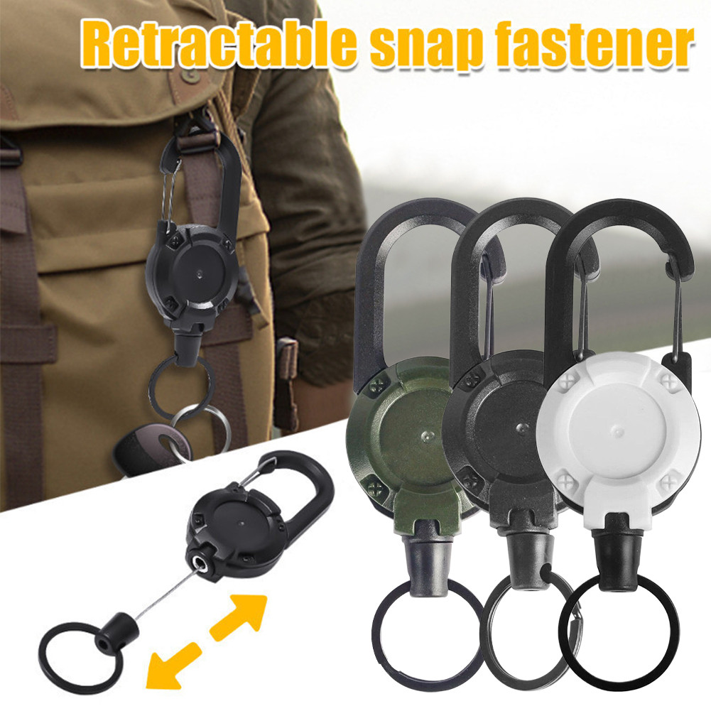 Pull Reel Wire Rope Ring Outdoor Backpack Retractable Rope Carabiner ...