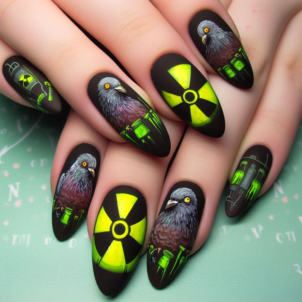 Fake Nails Dark Nuclear Explosive Pigeon Shadow Manicure Nail Patch ...