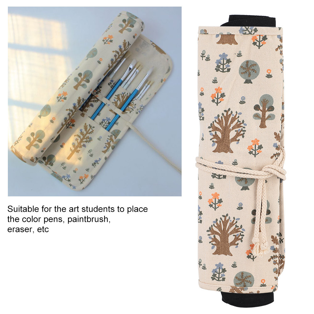 Usihere Floral Colored Pencil Case Holder Cotton Canvas Wrap Roll Up ...