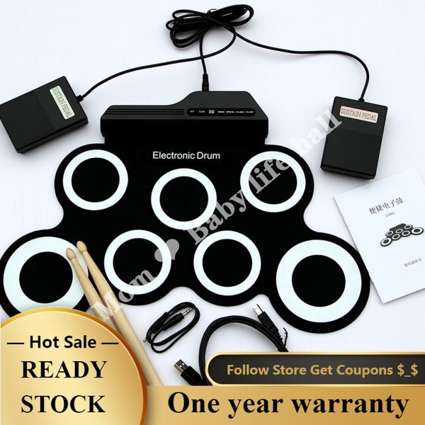 1-3Days DeliveryPortable Electronic Drum Digital 7 Pads Roll up Drum ...