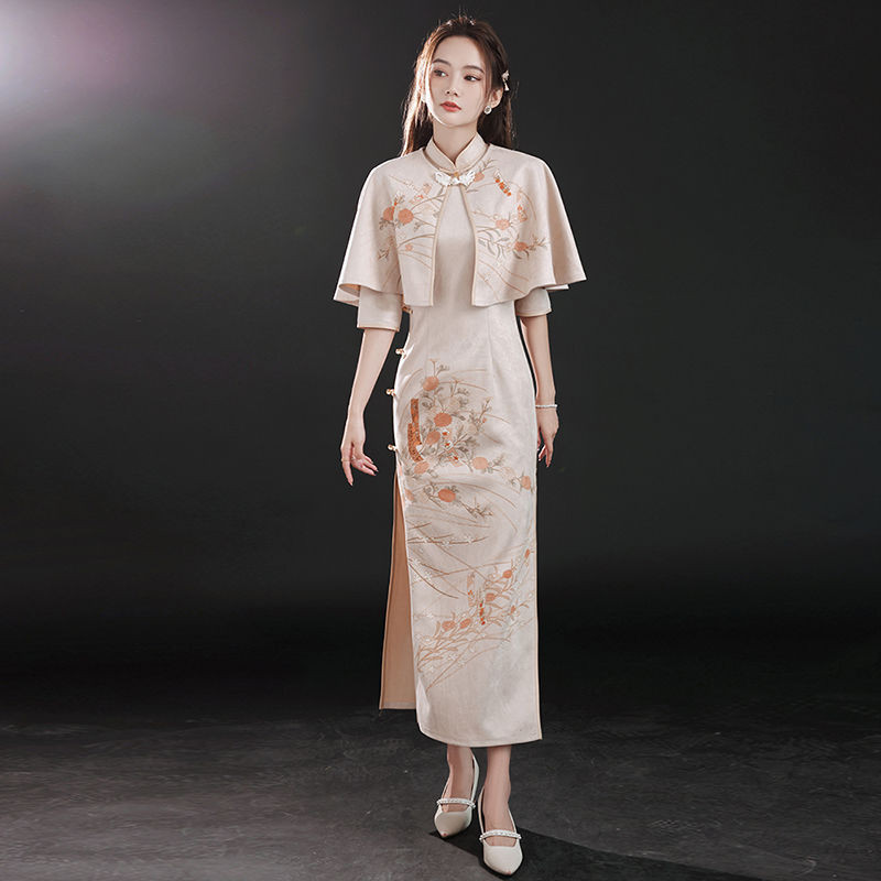 Women's Ancient Cheongsam Shawl Two-Piece Set New Autumn Long Sleeve ...
