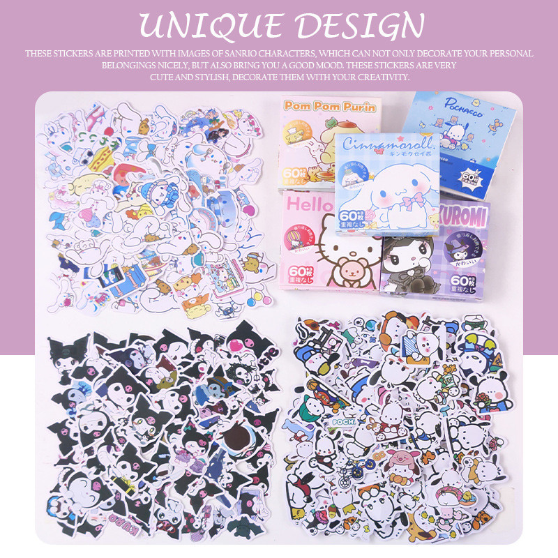 CHO⭐Sanrio Cute Sticker Kuromi Cartoon Hand Ledger Sticker Patcha Dog ...