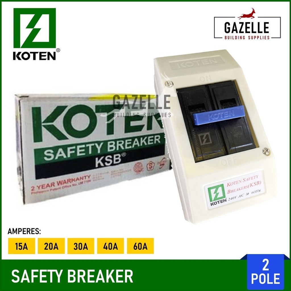 Koten Safety Breaker KSB 2 Pole 15A / 20A / 30A / 40A / 50A / 60A / 70A / 100A | Shopee Philippines