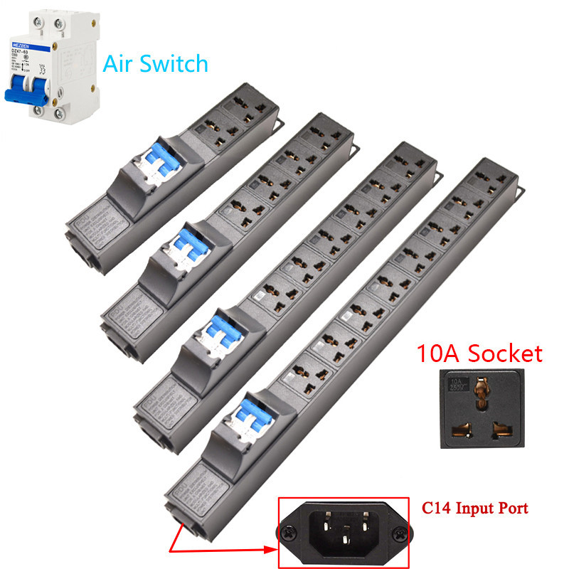 Network Rack PDU Power Strip 16A Air Switch 2-12 Ways Universal Socket ...