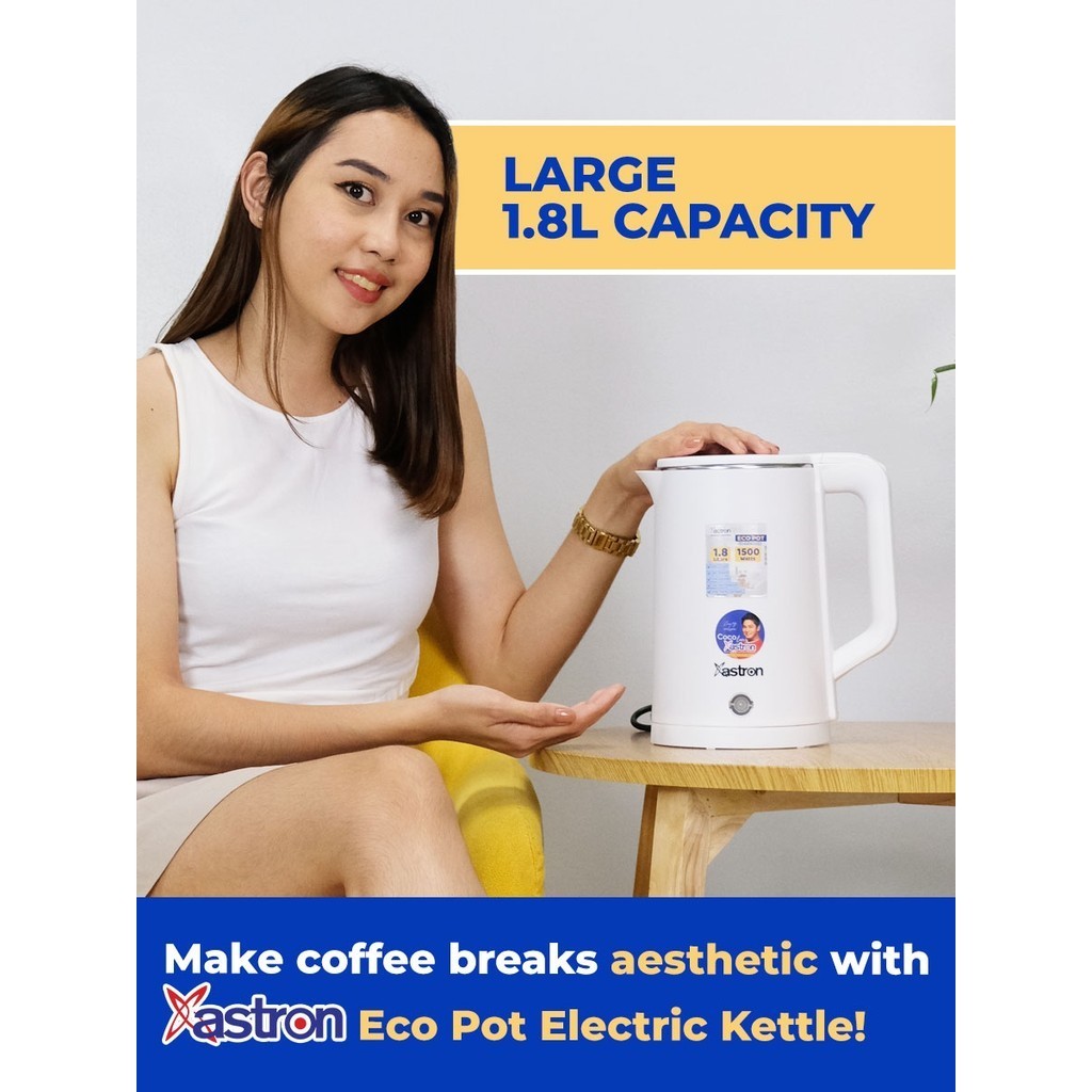 Astron ECOPOT Electric Kettle - Matte White | 1.8L | Safe-Touch Design ...