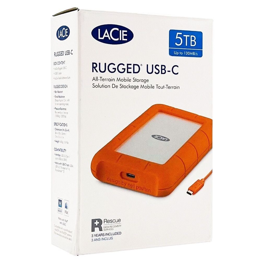 LaCie Rugged USB-C 5TB Portable External HDD (STFR5000800) - All ...