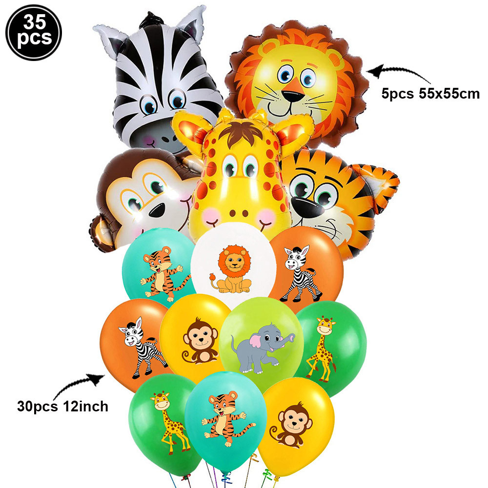 35pc Jungle Safari Animal Balloons Tiger Zebra Helium Baloon Baby ...