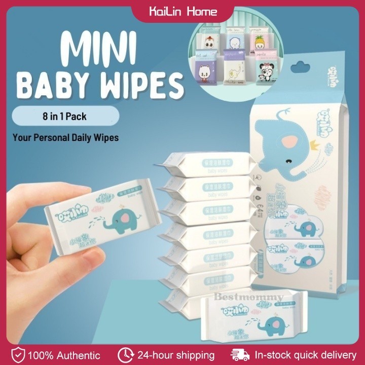 8Packs/Set Mini Baby Wipes Portable Travel Wet Tissue (Non-Alcohol ...