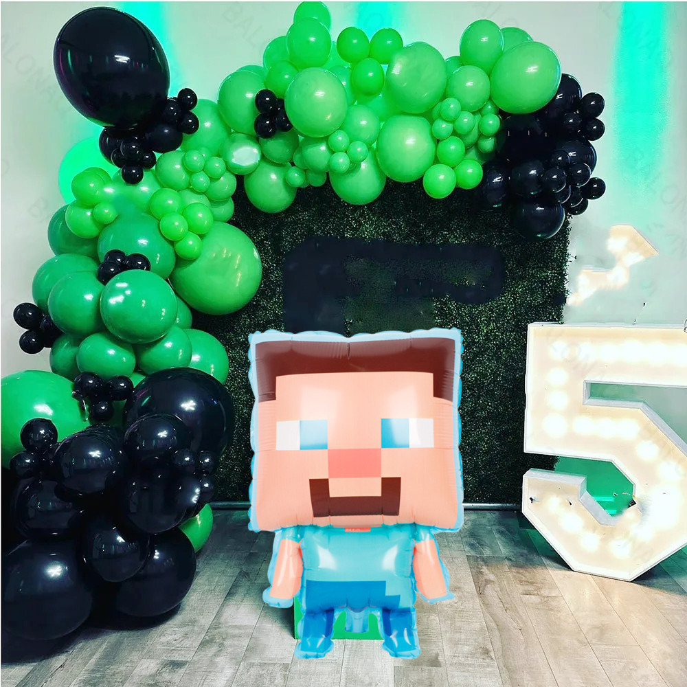 Minecraft Theme Balloons Black Number Green Latex Balloons Birthday ...