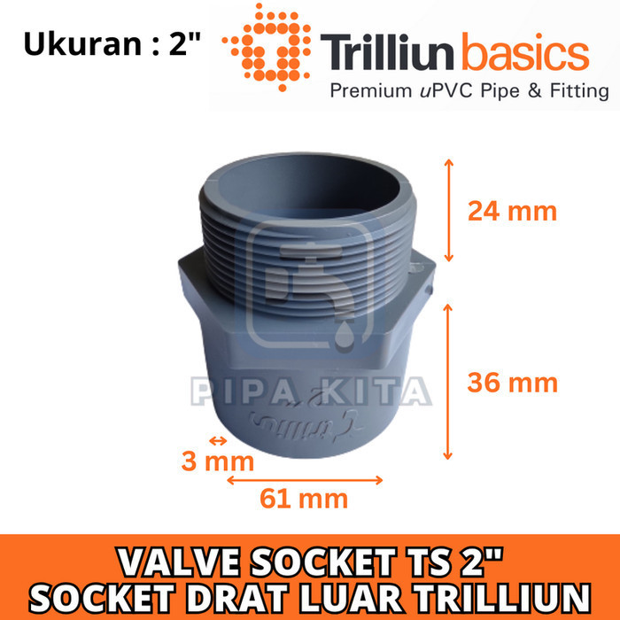 Valve Socket TS 2" TRILLION PVC Sok Sock Outer Drat SDL 2 Inch | Shopee ...
