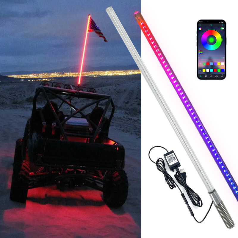 【Ready Stock】1PC 12V 24V RGB LED Whip Lights Flag Pole APP Control for ...
