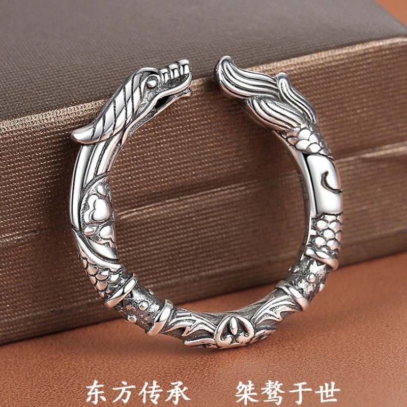 Ring Male Thai Silver Dragon Pattern Design Male Trendy Middle Finger ...