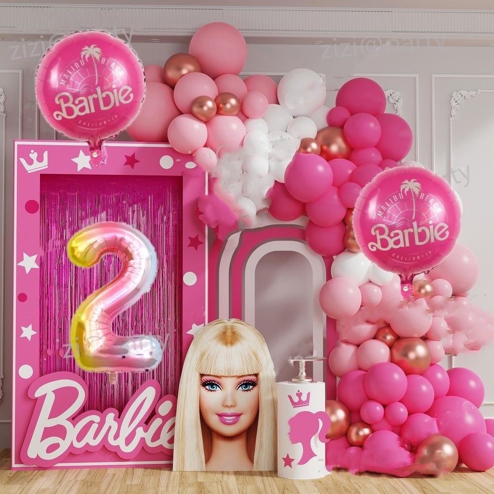 Pink Rose Red Barbie Themed Latex Balloon Pink White 1-7st Years Girl ...